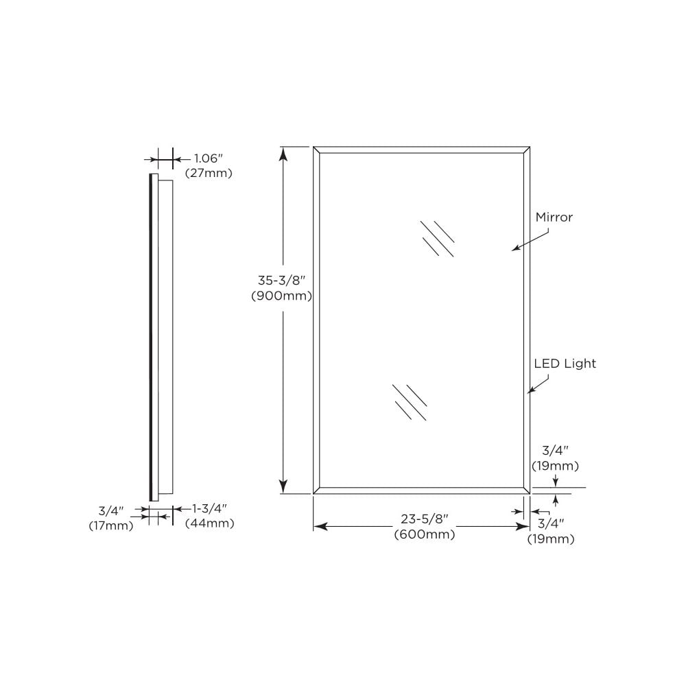 B-1671 2448 Bobrick 600x1200 LED Edge Lit Mirror – Intelligent Hand Dryers