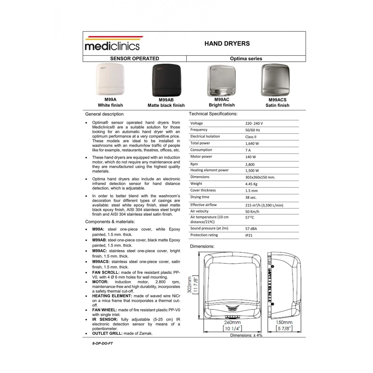 Mediclinics Optima Hand Dryer Brushed Satin - M99ACS – Intelligent Hand ...