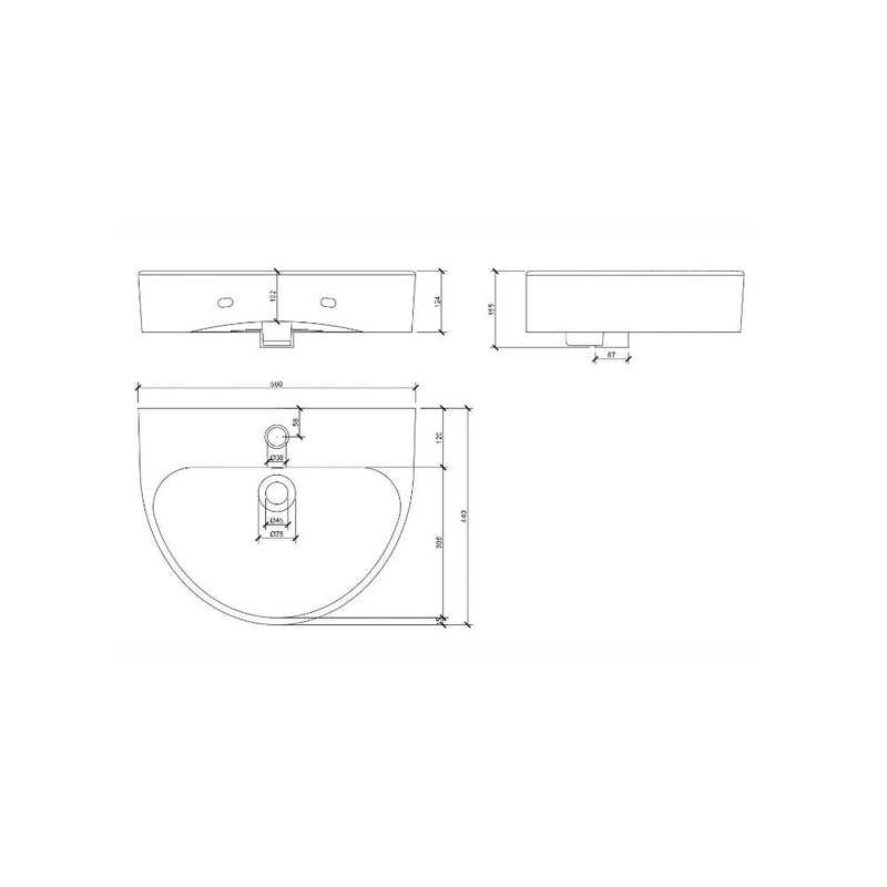 AQE-ENV-103-WH AQUAECO Envoy D-Shaped Wall Mounted One Hole Wash Basin ...